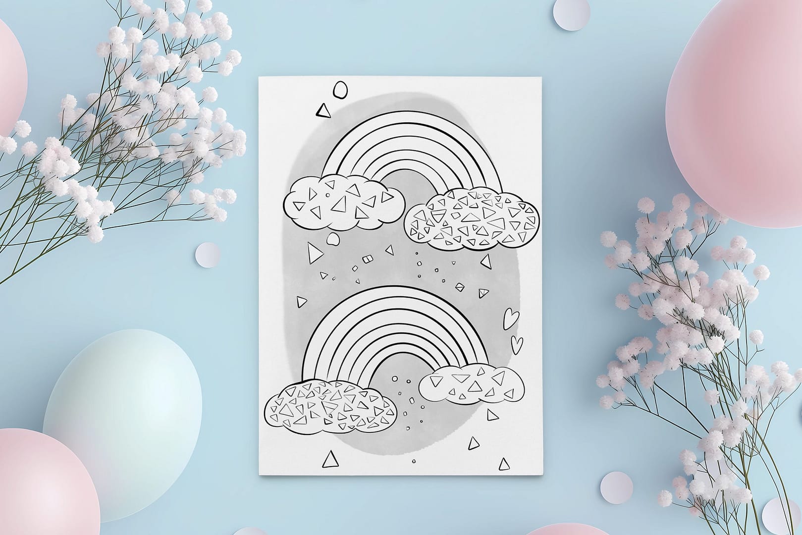 FREE PRINTABLE COLORING GREETING CARD – RAINBOWS AND CLOUDS | LOLA + SOFIA