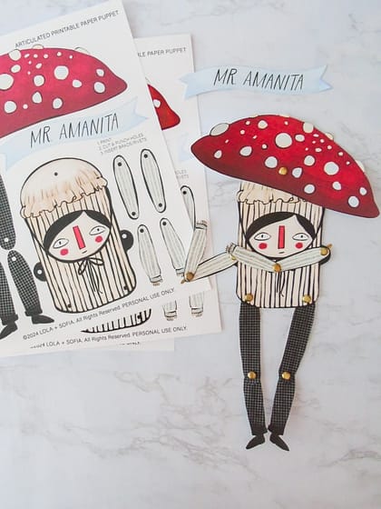 "Mr. Amanita" - Hand-Drawn Articulated Mushroom Paper Puppet, Printable ...