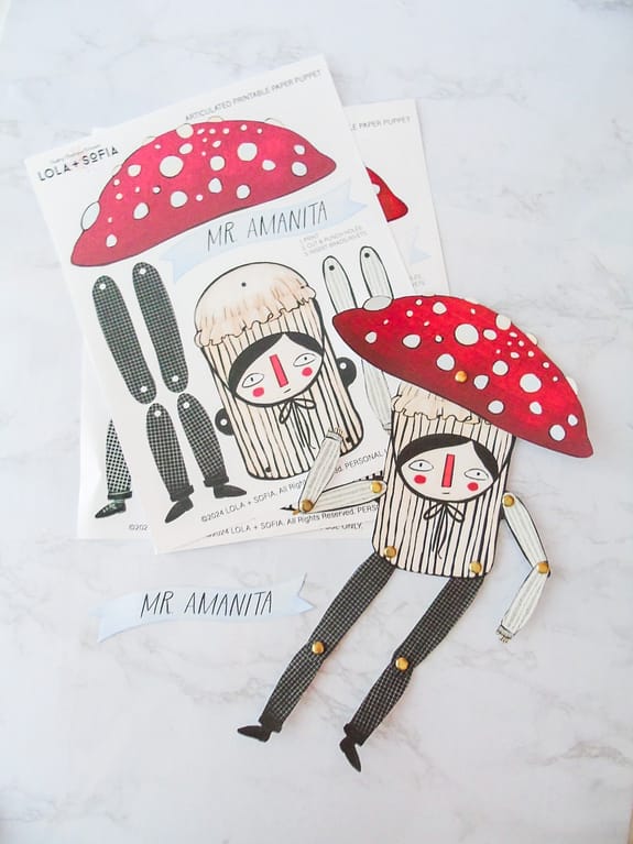 "Mr. Amanita" - Hand-Drawn Articulated Mushroom Paper Puppet, Printable ...