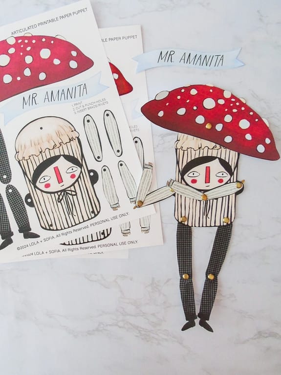 "Mr. Amanita" - Hand-Drawn Articulated Mushroom Paper Puppet, Printable ...