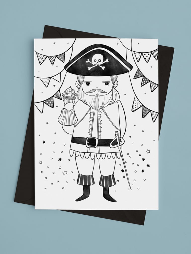 Ahoy, Birthday Pirate! Printable Coloring Greeting Card - LOLA + SOFIA