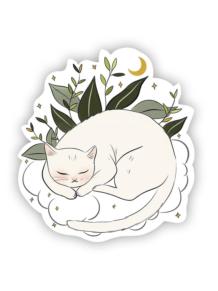 Sleeping Cat on Cloud 4″ Hand-Drawn Sticker - LOLA + SOFIA