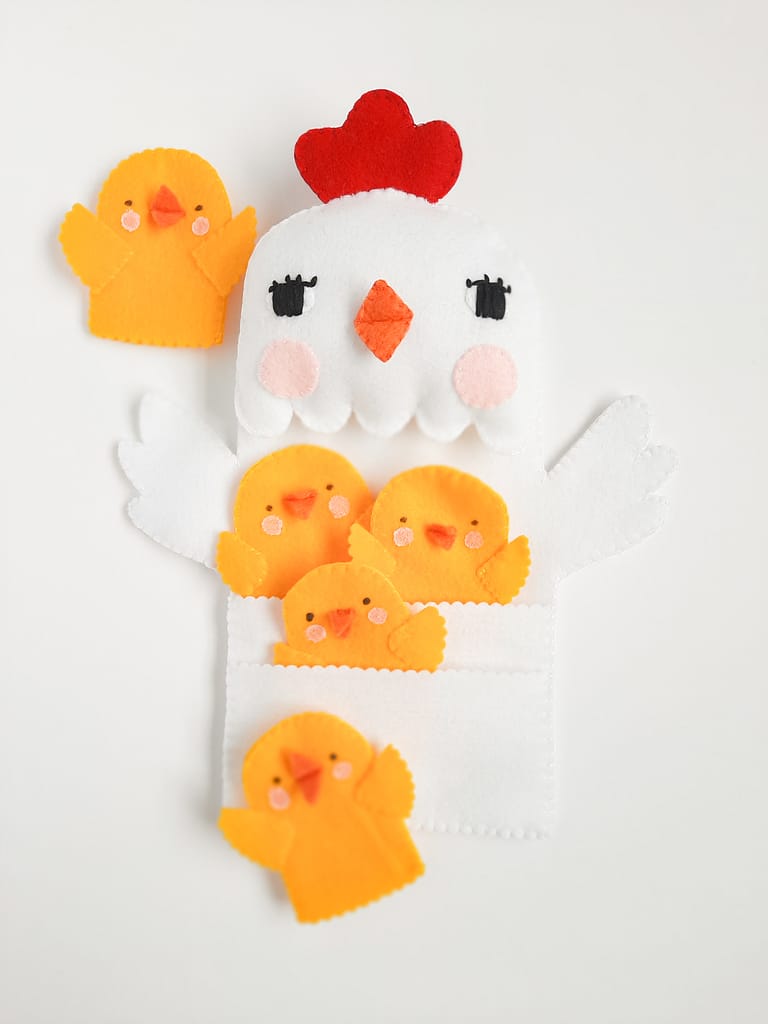 Hen Hand Puppet with Baby Chick Finger Puppets | LOLA + SOFIA