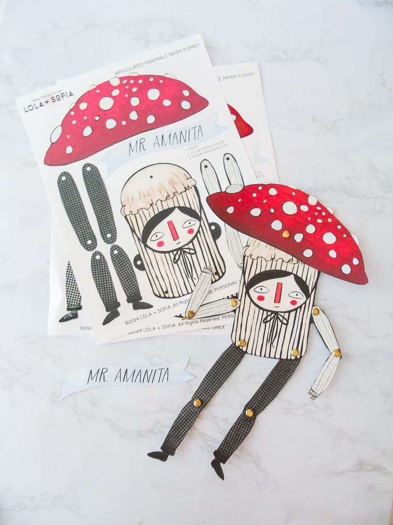 "Mr. Amanita" - Hand-Drawn Articulated Mushroom Paper Puppet, Printable ...