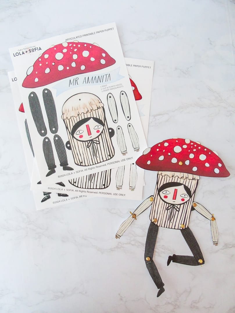 "Mr. Amanita" - Hand-Drawn Articulated Mushroom Paper Puppet, Printable ...