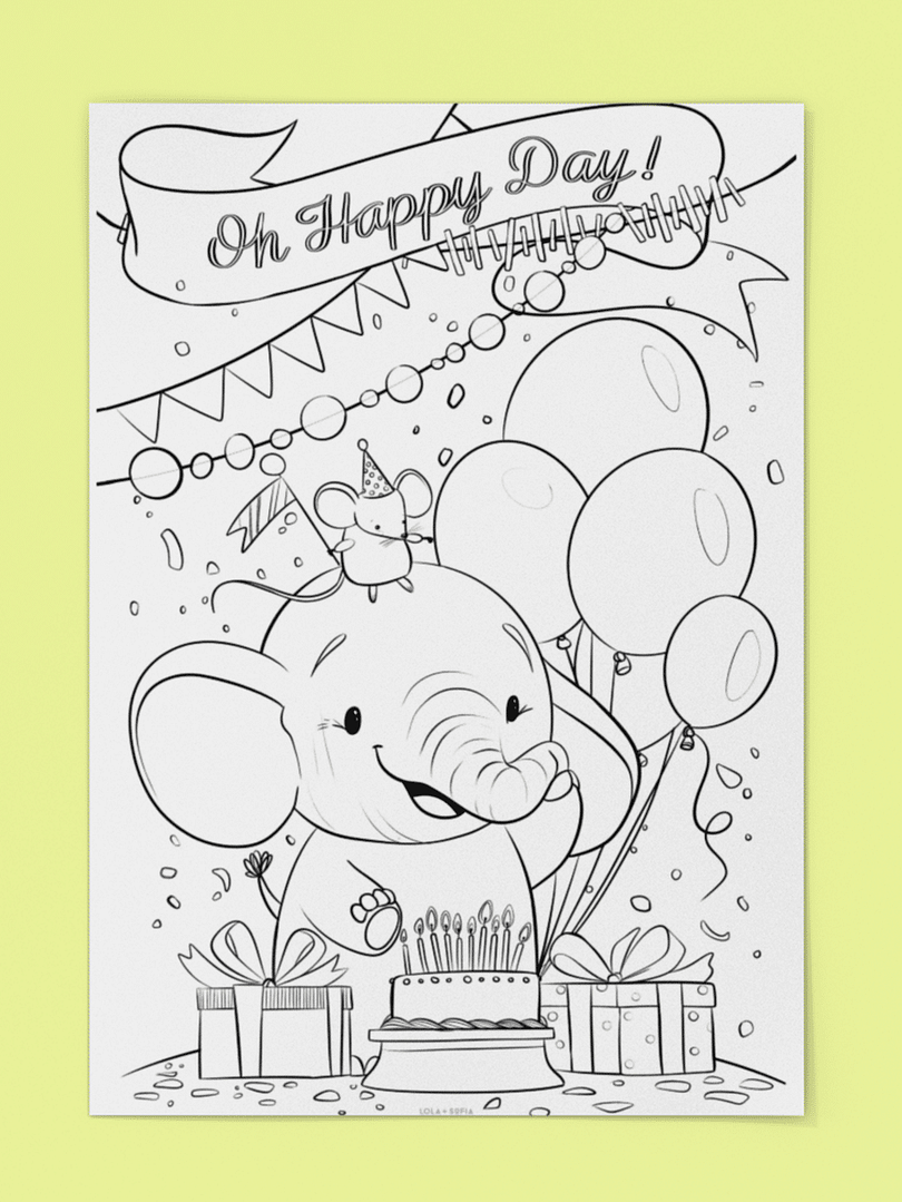 Elephant Birthday Bash Giant Coloring Poster | LOLA + SOFIA