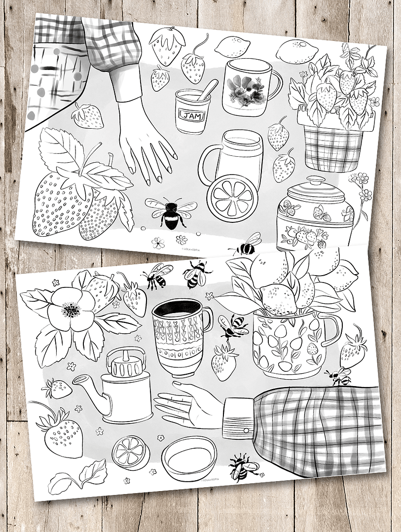 Lemon & Strawberry Summer Coloring Placemats Set - LOLA + SOFIA