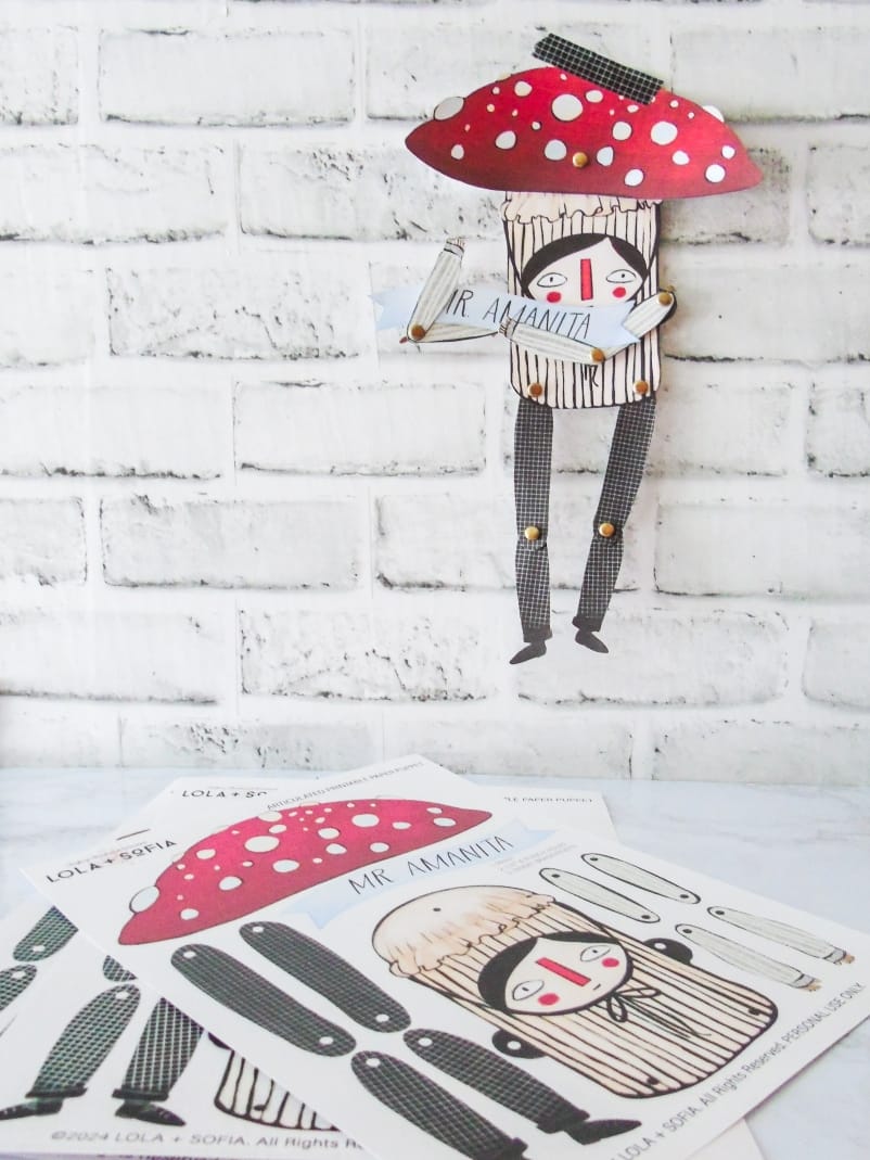 “Mr. Amanita” – Hand-Drawn Articulated Mushroom Paper Puppet, Printable ...