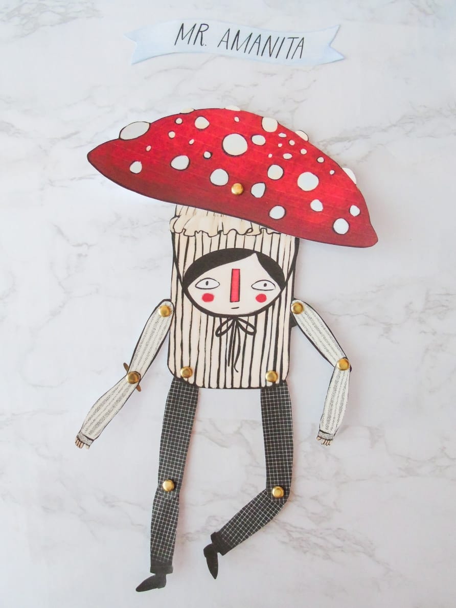 “Mr. Amanita” – Hand-Drawn Articulated Mushroom Paper Puppet, Printable ...