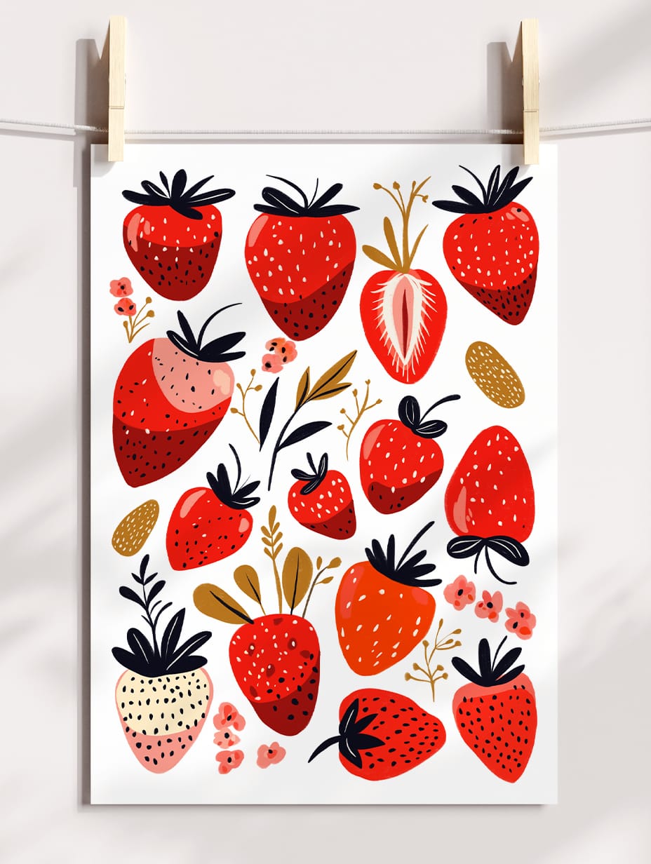 Vibrant Strawberries Matte Poster - LOLA + SOFIA