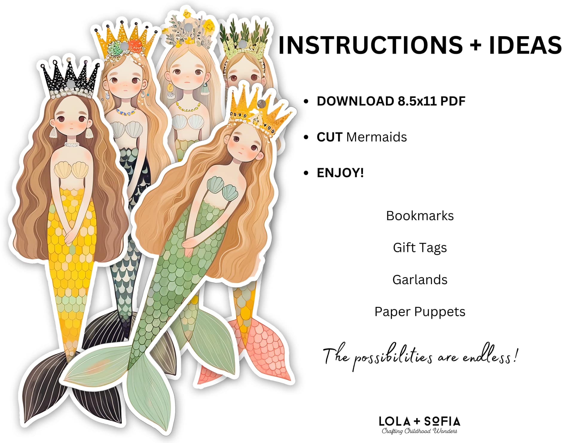 Mermaid Paper Craft Printable - DIY Digital Download | LOLA + SOFIA