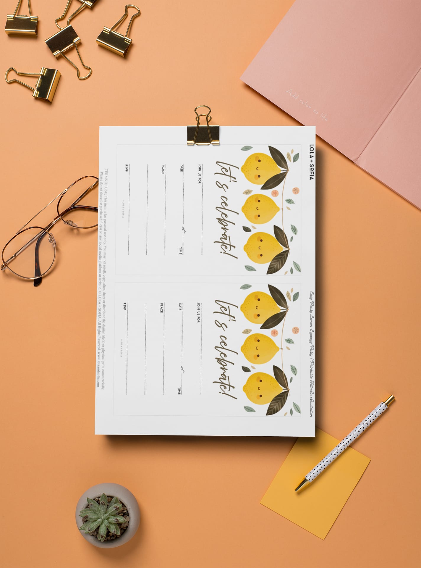 Let's Celebrate with Cute Lemon Garland - Printable Party Invitations ...
