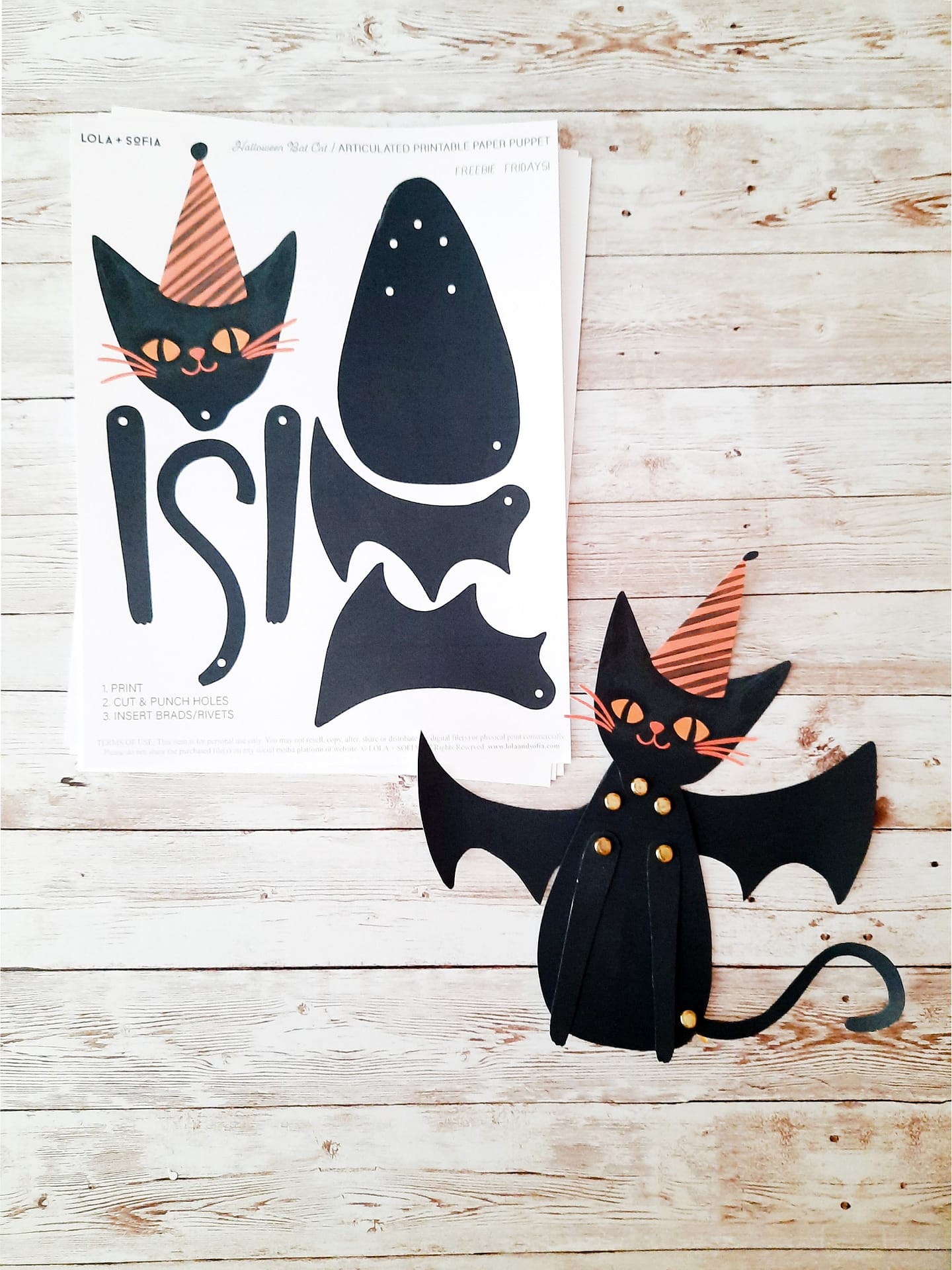 Halloween Printable Articulated Cat Bat Paper Puppet - LOLA + SOFIA