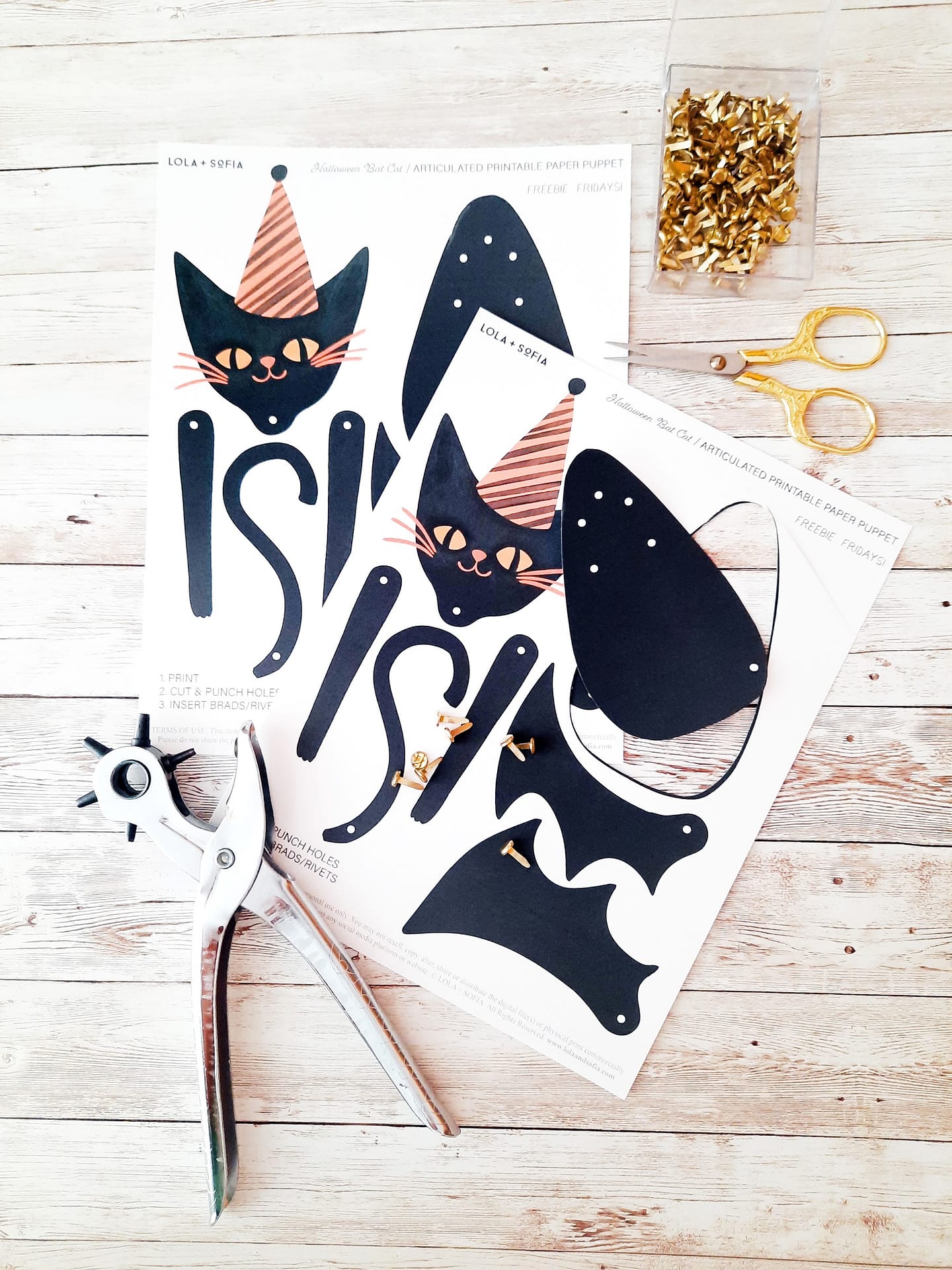 Halloween Printable Articulated Cat Bat Paper Puppet - LOLA + SOFIA